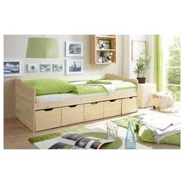 Funktionsbett Ticaa "Maria", beige (kiefer massiv natur), B:96cm H:69cm L:204cm, Daybetten, mit 5 Schubkästen, wahlweise mit Matratze