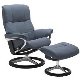 Relaxsessel stressless "Mayfair" Sessel Gr. Leder PALOMA, Signature Base Schwarz, Relaxfunktion-Drehfunktion-PlusTMSystem-Gleitsystem-BalanceAdaptTM, B/H/T: 92cm x 103cm x 79cm, blau (sparrow paloma) mit Hocker, Signature Base, Größe S, M & L, Gestell Schwarz