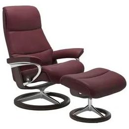 Relaxsessel stressless "View" Sessel Gr. Leder BATICK, Cross Base Wenge, Relaxfunktion-Drehfunktion-PlusTMSystem-Gleitsystem-BalanceAdaptTM, B/H/T: 82cm x 109cm x 81cm, rot (bordeaux batick) mit Signature Base, Größe M,Gestell Wenge