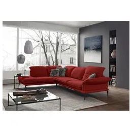 Ecksofa W.Schillig "sherry" Sofas Gr. B/H/T: 302cm x 81cm x 230cm, Flachgewebe W82, Ottomane links, mit Kopfteilverstellung-ohne Armlehnenverstellung, rot (lightbrick w82) mit Kopfstützenverstellung, Winkelfüße in Schwarz, Breite 302 cm