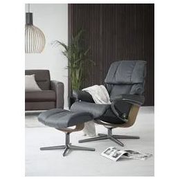 Relaxsessel stressless "Reno" Sessel Gr. Leder BATICK, Cross Base Eiche-L, Relaxfunktion-Drehfunktion-PlusTMSystem-Gleitsystem-BalanceAdaptTM, B/H/T: 92cm x 100cm x 80cm, blau (atlantic batick) mit Hocker, Cross Base, Größe S, M & L, Holzakzent Eiche