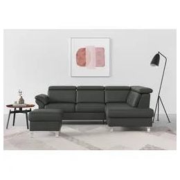 Sit & More Ecksofa SIT & MORE "Arngast L-Form" Sofas Gr. B/H/T: 245cm x 84cm x 194cm, NaturLEDER, Ottomane rechts, mit Bettfunktion-mit Bettkasten-Bett mit Stoff bezogen, grau (anthrazit) inklusive Kopfteilverstellung und Federkern