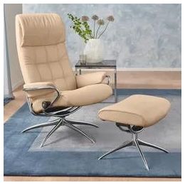 Relaxsessel stressless "London" Sessel Gr. Leder BATICK, Star Base-High Base, PlusTMSystem-Gleitsystem-BalanceAdaptTM, B/H/T: 80cm x 116cm x 71cm, braun (latte batick) mit Hocker, High Back, Star Base, Gestell Chrom