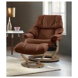 Relaxsessel stressless "Reno" Sessel Gr. Leder PALOMA, Classic Base Eiche-M, Relaxfunktion-Drehfunktion-PlusTMSystem-Gleitsystem, B/H/T: 79cm x 98cm x 75cm, braun (copper paloma) mit Hocker, Classic Base, Größe S, M & L, Gestell Eiche