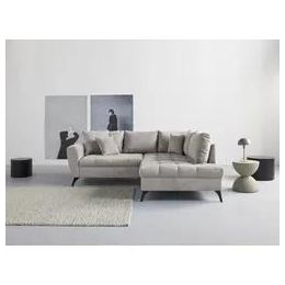 Ecksofa Inosign "Lörby L-Form" Sofas Gr. B/H/T: 224 cm x 90 cm x 191 cm, Luxus-Microfaser weich, Ottomane rechts, Luxus Microfaser weich, silberfarben (silber) auch mit Aqua clean-Bezug, feine Steppung im Sitzbereich, lose Kissen