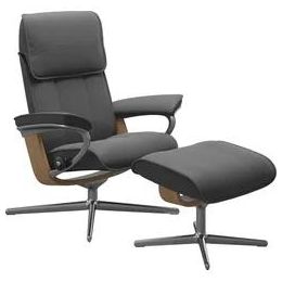 Relaxsessel stressless "Admiral" Sessel Gr. Leder BATICK, Cross Base Eiche, Relaxfunktion-Drehfunktion-PlusTMSystem-Gleitsystem-BalanceAdaptTM, B/H/T: 84cm x 100cm x 73cm, grau (grey batick) mit Cross Base, Größe M & L, Holzakzent Eiche