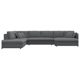 Wohnlandschaft FLEXLUX "Lovane, U-Form, bequem und komfortabel" Sofas Gr. B/H/T: 400cm x 84cm x 272cm, Lederoptik, langer Schenkel links, grau (elephant grey) Weich & anschmiegsam, große Sitztiefe auf Kaltschaum, Dekokissen inkl.