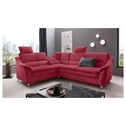 Ecksofa Places of Style "Cardoso L-Form", rot (bordeaux), B:249cm H:90cm T:209cm, Luxus-Microfaser Lederoptik (100% Polyester), Luxus-Microfaser (100% Polyester), Luxus-Microfaser ALTARA NUBUCK (100% Polyester), Struktur (100% Polyester), Sofas, Federkern, wahlweise mit Bett, Schubkasten, teilweise Relaxfunktion