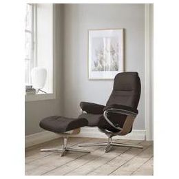 Relaxsessel stressless "Sunrise" Sessel Gr. Leder BATICK, Cross Base Eiche, Relaxfunktion-Drehfunktion-PlusTMSystem-Gleitsystem-BalanceAdaptTM, B/H/T: 92cm x 105cm x 80cm, braun (brown batick) mit Cross Base, Größe S, M & L, Holzakzent Eiche