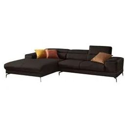 Ecksofa W.Schillig "piedroo" Sofas Gr. B/H/T: 303 cm x 70 cm x 193 cm, Longlife Xtra-Leder Z59, Longchair links, mit Kopfteilverstellung-mit motorischer Sitztiefenverstellung, braun (braun z59) Ecksofa Kopfteilverstellung, wahlweise mit Sitztiefenverstellung, Breite 303cm