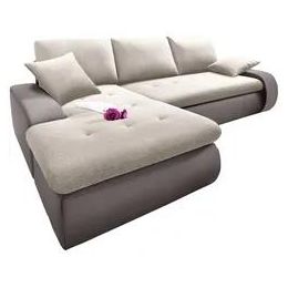 Ecksofa Trendmanufaktur "Indie, L-Form" Sofas Gr. B/H/T: 246cm x 86cm x 155cm, Kunstleder SOFTLUX-Struktur fein, Recamiere links, mit Bettfunktion-XL, grau (taupe/hellbeige) wahlweise XL oder XXL