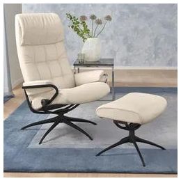 Relaxsessel stressless "London" Sessel Gr. Leder BATICK, Star Base-High Base, B/H/T: 80cm x 116cm x 71cm, beige (cream batick) mit Hocker, High Back, Star Base, Gestell Schwarz