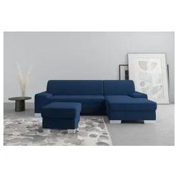 Ecksofa DOMO collection "Anzio L-Form" Sofas Gr. B/H/T: 271cm x 85cm x 160cm, Samtoptik, Recamiere rechts, Ohne Funktion-Mit Federkern, blau (marine) wahlweise mit Bettfunktion und Federkern