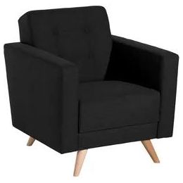 Sessel Max Winzer "Julius, Loungesessel" Gr. Strukturwebstoff 16523, B/H/T: 75cm x 81cm x 83cm, schwarz Polstersessel Sessel mit Knopfheftung