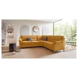 Ecksofa Places of Style "Cardoso L-Form" Sofas Gr. B/H/T: 260cm x 90cm x 230cm, Luxus-Microfaser weich, langer Schenkel links, mit Bettfunktion-mit Schublade-mit Relaxfunktion, gelb (mais) mit Trapezecke für mehr Sitzkomfort, wahlweise auch Bettfunktion