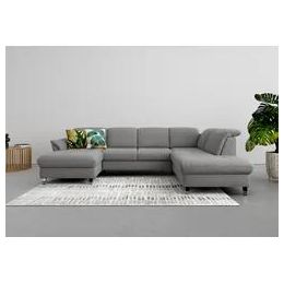 Sit & More Wohnlandschaft SIT & MORE "Maggiore U-Form" Sofas Gr. B/T: 312cm x 224cm, Soft clean, Ottomane rechts, mit Kopfteilverstellung-ohne Bettfunktion-ohne Stauraum-Fussfarbe: Nickel satiniert, grau wahlweise mit Kopfteilverstellung, Bettfunktion und Stauraum