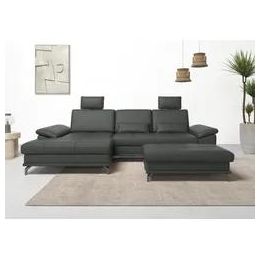 Ecksofa Places of Style "Costello L-Form, mit Sitztiefenverstellung, Armteilverstellung und" Sofas Gr. B/H/T: 301cm x 89cm x 176cm, Material, Recamiere links, ohne Bettfunktion-ohne Bettkasten, grau (anthrazit) 3 Nierenkissen, optional Bettfunktion und Bettkasten