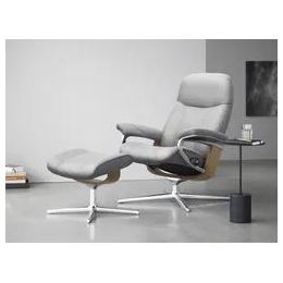 Relaxsessel stressless "Consul" Sessel Gr. ROHLEDER Stoff Q2 FARON, Cross Base Eiche, Relaxfunktion-Drehfunktion-PlusTMSystem-Gleitsystem-BalanceAdaptTM, B/H/T: 91cm x 102cm x 79cm, grau (light grey q2 faron) mit Cross Base, Größe S, M & L, Holzakzent Eiche