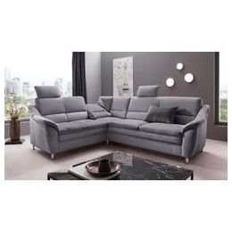 Ecksofa Places of Style "Cardoso L-Form", grau, B:249cm H:90cm T:209cm, Luxus-Microfaser Lederoptik (100% Polyester), Luxus-Microfaser (100% Polyester), Luxus-Microfaser ALTARA NUBUCK (100% Polyester), Struktur (100% Polyester), Sofas, Federkern, wahlweise mit Bett, Schubkasten, teilweise Relaxfunktion