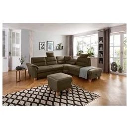 Ecksofa Home Affaire "Soleo L-Form" Sofas Gr. B/H/T: 262cm x 89cm x 235cm, Luxus-Microfaser Lederoptik, Ottomane rechts, mit Relaxfunktion-mit Bettfunktion-mit Stauraum, grün (olive) komfortabel durch Trapezecke mit Relaxfunktion, auch Bettfunktion