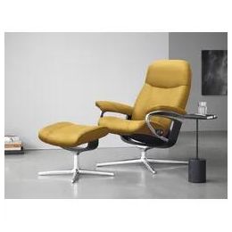 Relaxsessel stressless "Consul" Sessel Gr. ROHLEDER Stoff Q2 FARON, Cross Base Schwarz, Relaxfunktion-Drehfunktion-PlusTMSystem-Gleitsystem-BalanceAdaptTM, B/H/T: 78cm x 97cm x 70cm, gelb (yellow q2 faron) mit Hocker, Cross Base, Größe S, M & L, Holzakzent Schwarz