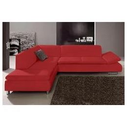 Ecksofa Max Winzer "Toulouse modern und bequem, aktuelles Design, hoher Sitzkomfort" Sofas Gr. B/H/T: 237cm x 75cm x 190cm, Kunstleder SOFTLUX, Ottomane links, rot mit klappbaren Armlehnen, Breite 237 cm