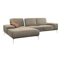 Ecksofa W.Schillig "run" Sofas Gr. B/H/T: 279cm x 88cm x 178cm, Flachgewebe W82, Recamiere links, mit Sitztiefenverstellung, beige (ecru w82) mit elegantem Holzsockel, Füße in Chrom glänzend, Breite 279 cm