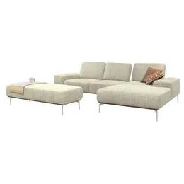 Ecksofa W.Schillig "run" Sofas Gr. B/H/T: 279cm x 88cm x 178cm, ROHLEDER Jacquard-Flachgewebe Q2 W60, Recamiere rechts, mit Sitztiefenverstellung, beige (elfenbein w60) mit elegantem Holzsockel, Füße in Chrom glänzend, Breite 279 cm