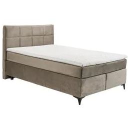 Boxspringbett ED EXCITING DESIGN "Navarra" Komplettbetten Gr. Microvelours 7-Zonen-Tonnentaschen-Federkernmatratze mit Kaltschaum-Topper, Liegefläche B/L: 140cm x 200cm, Gewicht bis: 120 kg H2, grau (stone) wahlweise mit Matratze