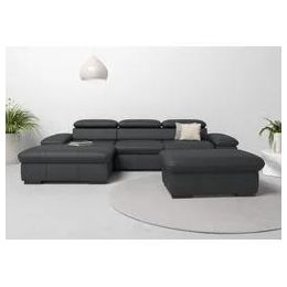 Ecksofa Home Affaire "Alberto L-Form" Sofas Gr. B/H/T: 286cm x 73cm x 174cm, NaturLEDER, Recamiere links, ohne Bettfunktion, schwarz mit Kopfteilverstellung, wahlweise Bettfunktion