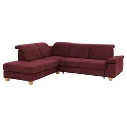 Ecksofa Home Affaire "Dalia L-Form" Sofas Gr. B/T: 256 cm x 221 cm, Luxus-Microfaser Florence, Ottomane links, mit Bettfunktion-mit Bettkasten-mit Kopfteilverstellung, rot (bordeaux) mit Federkernpolsterung, wahlweise Bettfunktion, Bettkasten