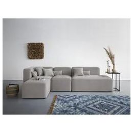 Ecksofa Andas "Sundstrup L-Form" Sofas Gr. B/H/T: 303 cm x 76,5 cm x 93 cm, Samtoptik, Recamiere rechts, grau (hellgrau) Modulserie, individuelle Zusammenstellung