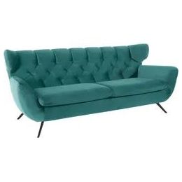 3-Sitzer 3C Candy "Beatrice" Sofas Gr. B/H/T: 225cm x 94cm x 95cm, Samtoptik, grün (dunkelgrün) mit Rückensteppung im Rautenmuster, auch in Fellimitat