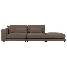 Ottomane OTTO products "Grenette" Sofas Gr. B/H/T: 291cm x 77cm x 102cm, Struktur (recyceltes Polyester), Armlehne links, braun Modulsofa, im Baumwoll-Leinenmix oder aus recycelten Stoffen