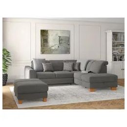 Sit & More Ecksofa SIT & MORE "Dundee L-Form" Sofas Gr. B/H/T: 263cm x 86cm x 219cm, Struktur weich, Ottomane rechts, mit Kopfteilverstellung-mit Bettfunktion-mit Stauraum, grau mit Federkern und Massivholzfüßen, wahlweise Kopfteilverstellung