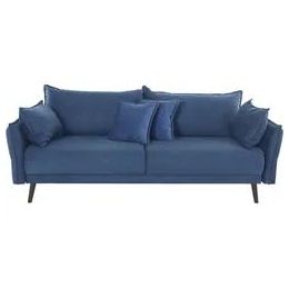 Schlafsofa Inosign "Asra" Sofas Gr. B/H/T: 228 cm x 95 cm x 104 cm, Samtvelours, mit Bettfunktion-mit Bettkasten, blau (marineblau, blau) incl. Bettfunktion und Bettkasten, Seitentasche im Armteil, Federkern