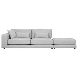 Ottomane OTTO products "Grenette" Sofas Gr. B/H/T: 291cm x 77cm x 102cm, Samtoptik recycelt, Armlehne links, grau (hellgrau) Modulsofa, im Baumwoll-Leinenmix oder aus recycelten Stoffen