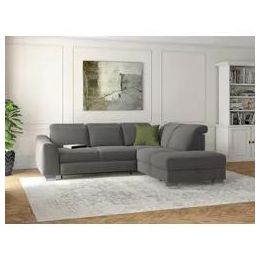 Sit & More Ecksofa SIT & MORE "Dundee L-Form" Sofas Gr. B/H/T: 263cm x 86cm x 219cm, Luxus-Microfaser Paris, Ottomane rechts, mit Kopfteilverstellung-mit Bettfunktion-mit Stauraum, grau mit Federkern und Edelstahlfüßen, wahlweise Kopfteilverstellung