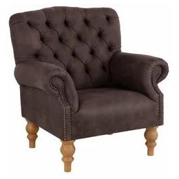 Sessel Home Affaire "Lord" Gr. Luxus-Microfaser Lederoptik, B/H/T: 86 cm x 93 cm x 84 cm, braun mit echter Chesterfield-Knopfheftung und Ziernägeln