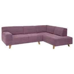 Ecksofa Tom Tailor HOME "NORDIC PURE" Sofas Gr. B/H/T: 249cm x 77cm x 181cm, Vintage Webstoff TUS, Ottomane rechts, lila (soft purple tus 38) mit Ottomane, im Retrolook, Füße Buche natur