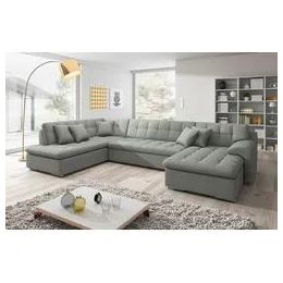 Wohnlandschaft Trendmanufaktur "Rave II, toller Sitzkomfort, auswendige Detailverarbeitung" Sofas Gr. B/H/T: 323cm x 77cm x 202cm, Struktur, Recamiere rechts, ohne Bettfunktion, grün (khaki) wahlweise mit Bettfunktion, U-Form