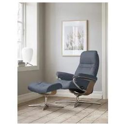 Relaxsessel stressless "Sunrise" Sessel Gr. Leder PALOMA, Cross Base Eiche, Relaxfunktion-Drehfunktion-PlusTMSystem-Gleitsystem-BalanceAdaptTM, B/H/T: 83cm x 105cm x 74cm, blau (sparrow blue paloma) mit Cross Base, Größe S, M & L, Holzakzent Eiche