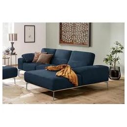 Ecksofa W.Schillig "run" Sofas Gr. B/H/T: 279cm x 88cm x 178cm, ROHLEDER Jacquard-Flachgewebe Q2 W60, Recamiere rechts, mit Sitztiefenverstellung, blau (jeans w60) mit elegantem Holzsockel, Füße in Silber matt, Breite 279 cm