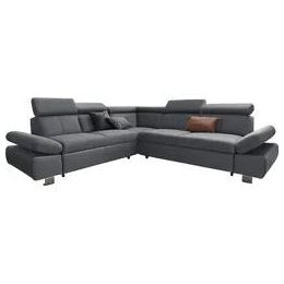 Ecksofa exxpo - SOFA FASHION "Happy, L-Form" Sofas Gr. B/H/T: 274cm x 98cm x 254cm, Kunstleder SOFTLUX-Struktur, langer Schenkel links, ohne Bettfunktion-ohne Bettkasten, grau (anthrazit/anthrazit) inkl. Kopf- und Armteilverstellung, wahlweise mit Bettfunktion