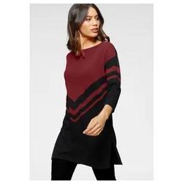 Longpullover Laura Scott Gr. 36, bunt (schwarz, dunkelrot) Damen Pullover mit besonderem Strickmuster