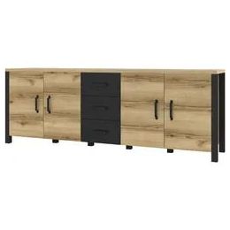 Sideboard Home Affaire "Olin" Sideboards Gr. B/H/T: 220 cm x 79 cm x 48 cm, eiche grand natural/eiche grand natural-schwarz matt, 3 St., braun (eiche grand natural, eiche schwarz matt) Breite 220cm