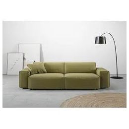 Big-Sofa Andas "Glimminge auch in Breitcord, Feincord + Easy care-Bezug" Sofas Gr. B/H/T: 254cm x 71cm x 101cm, Chenille-Struktur, grün (pistazie) besondere Kedernähte Zierkissen