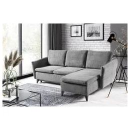 Ecksofa WERK2 "Loppo L-Form" Sofas Gr. B/H/T: 247cm x 92cm x 156cm, Cord, Recamiere beidseitig montierbar, grau Cord-Schlafcouch mit losen Rückenkissen, Sofa Schlaffunktion