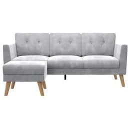 3-Sitzer COSMOLIVING BY COSMOPOLITAN "Gloria" Sofas Gr. B/H/T: 192cm x 82cm x 146cm, Veloursstoff, Ottomane beidseitig montierbar, Mit Ottomane, grau (hellgrau) Mit Knopfsteppung