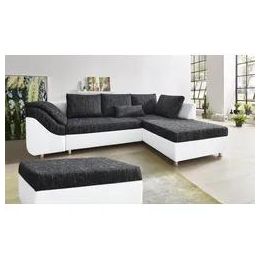 Ecksofa Collection AB "Sally L-Form" Sofas Gr. B/H/T: 256cm x 87cm x 165cm, Kunstleder SOFTLUX-Struktur, Ottomane beidseitig montierbar, ohne Bettfunktion-ohne Bettkasten, schwarz-weiß (weiß, schwarz, weiß) mit und ohne Bettfunktion, inklusive loser Rücken- Zierkissen